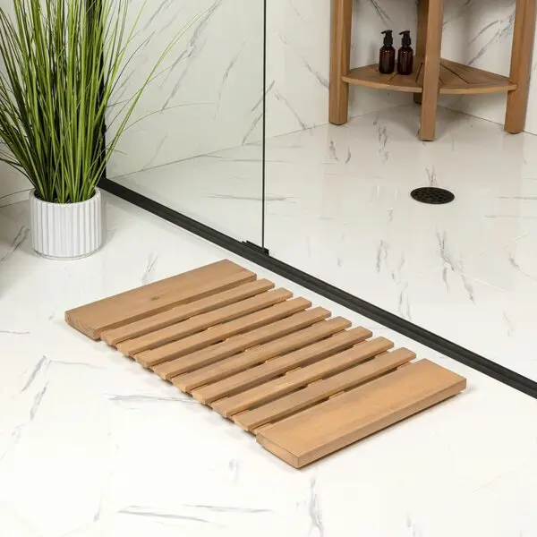 JONATHAN Y Paige Modern Classic Acacia Wood Slat Indoor/outdoor Shower Mat - Light Teak (16" X 26")
